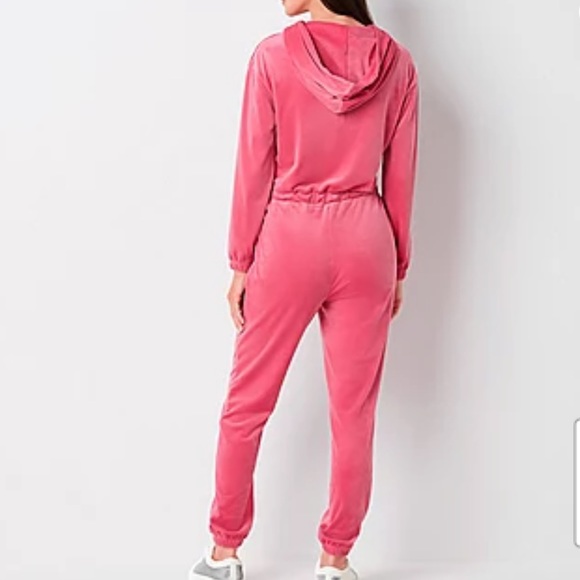 Juicy Couture | Pants & Jumpsuits | Juicy Couture Pink Velour Hooded Jumpsuit | Poshmark